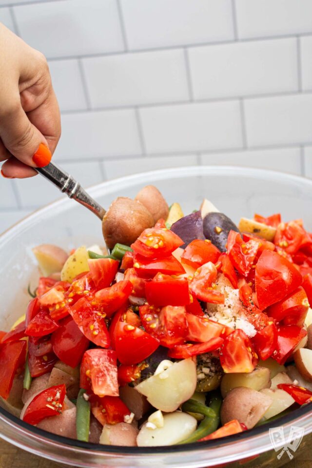 Calabrese Potato Salad with Green Beans + Tomatoes (Italian, No-Mayo)